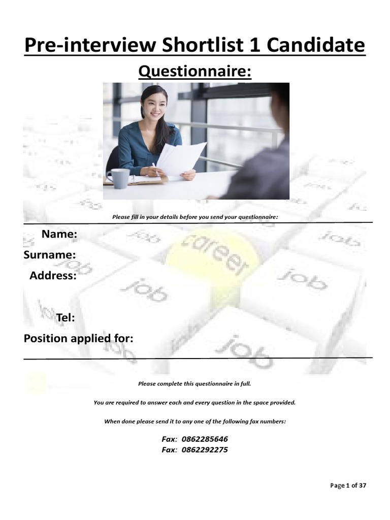 Pre-Interview Shortlist 1 Questionnaire | PDF | Employment | Business