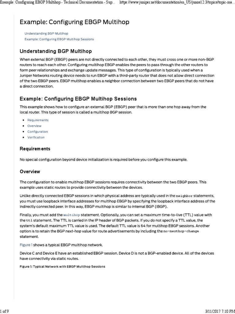 Example - Configuring EBGP Multihop - Technical Documentation - Support ...