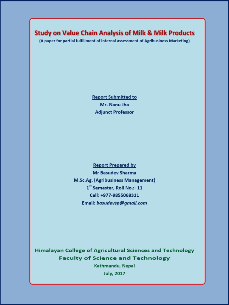 Value Chain Analysis of Milk & Milk Products in Nepal | PDF | Dairy | Dairy Farming