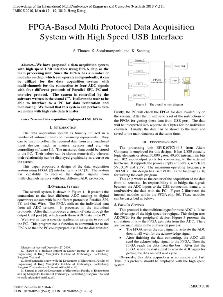 FPGA-Based Multi Protocol Data Acquisition System With High Speed USB Interface | PDF