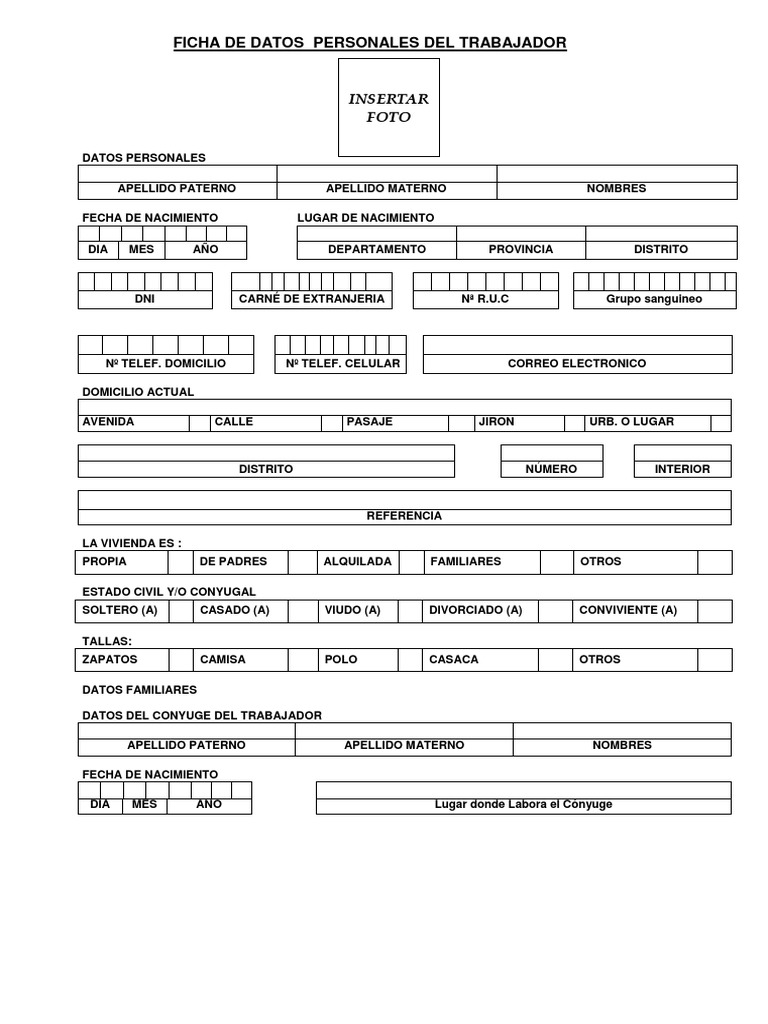 Ficha de Datos Personales Del Trabajador