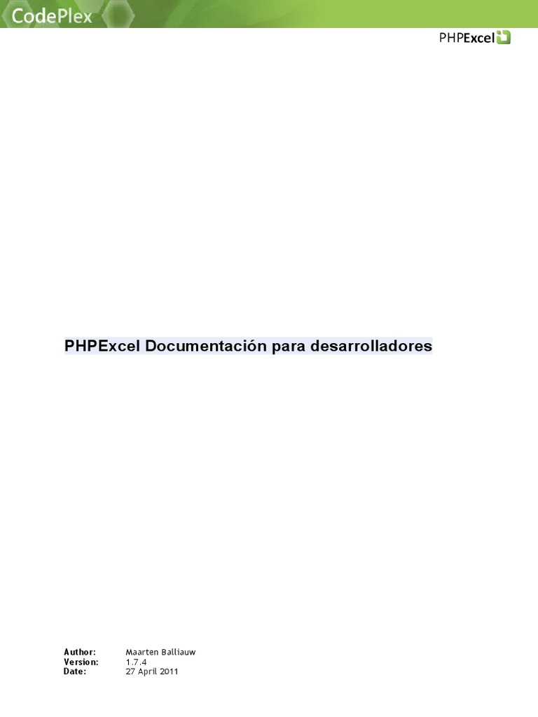 PHPExcel Documentation de Desarrollo PDF | PDF
