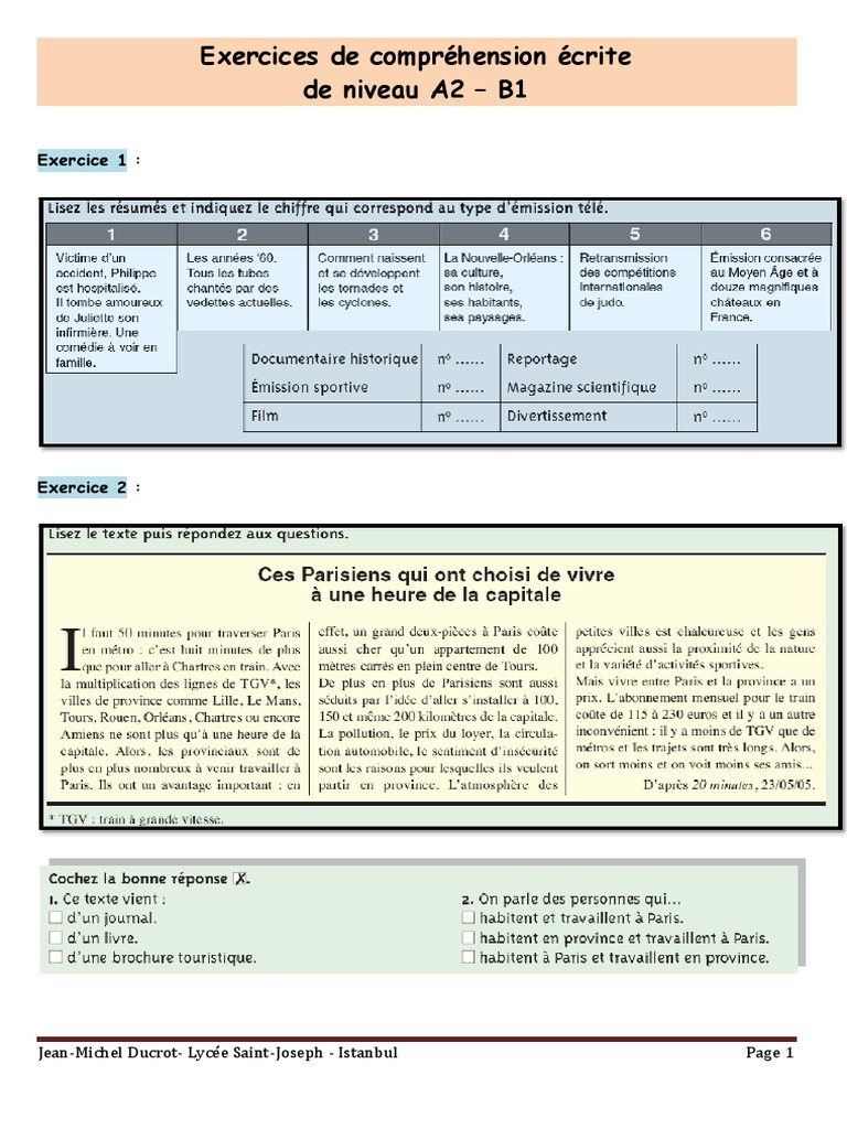 Compréhension Écrite A2-B1 | PDF
