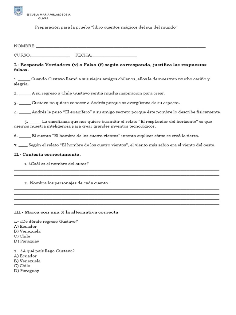 Preparación para La Prueba Los Cuentos Mágicos Del Sur Del Mundo | PDF