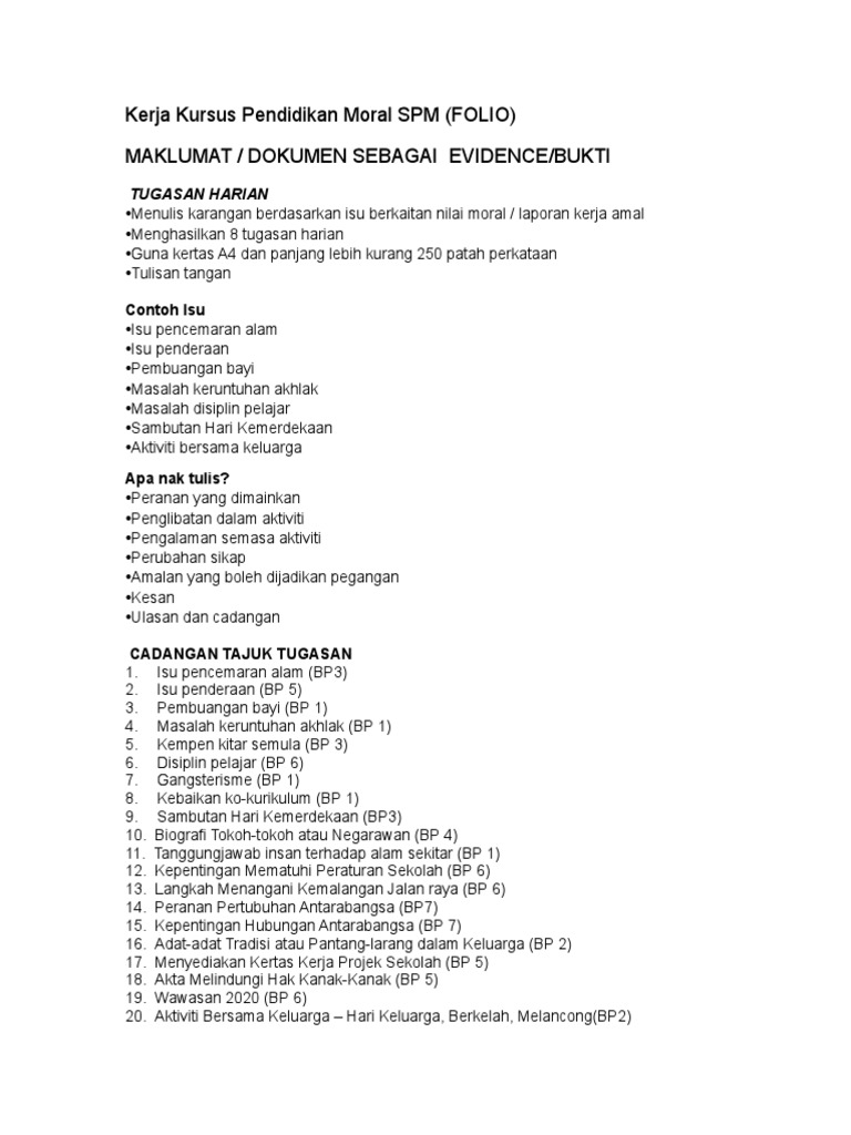 Kerja Kursus Pendidikan Moral SPM | PDF