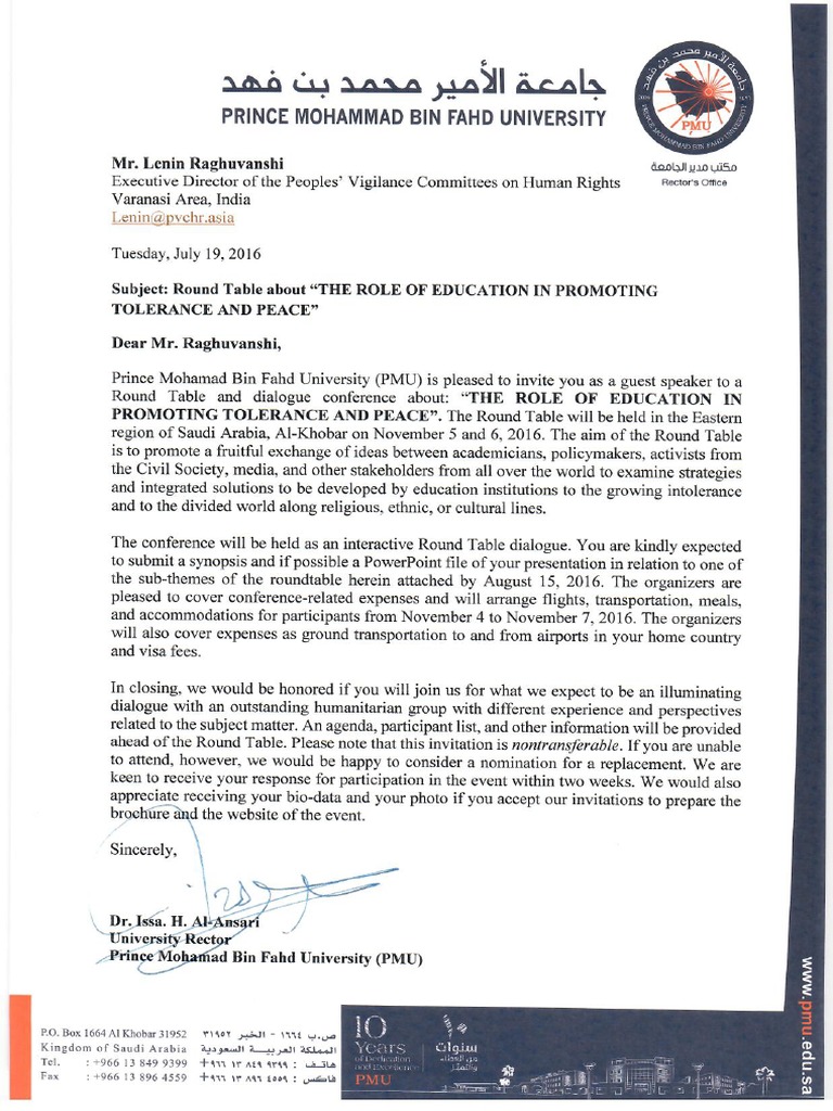 Round Table Invitation Letter-Mr. Lenin Raghuvanshi | PDF