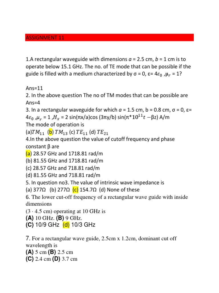 Assignment11 PDF | Download Free PDF | Waveguide | Telecommunications Engineering