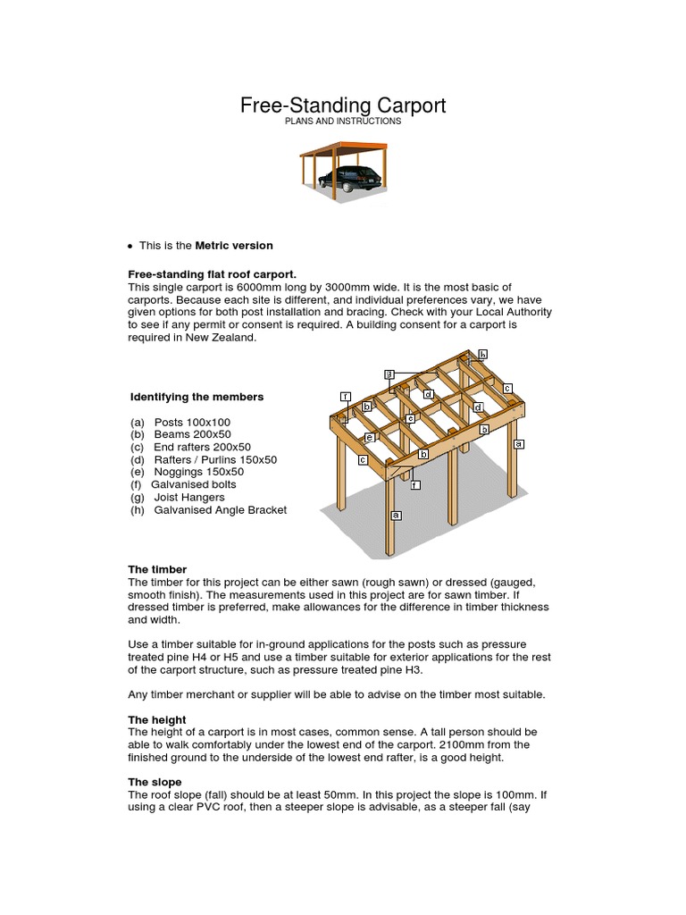 Free-Standing Flat Roof Carport Plans | PDF | Lumber | Framing ...