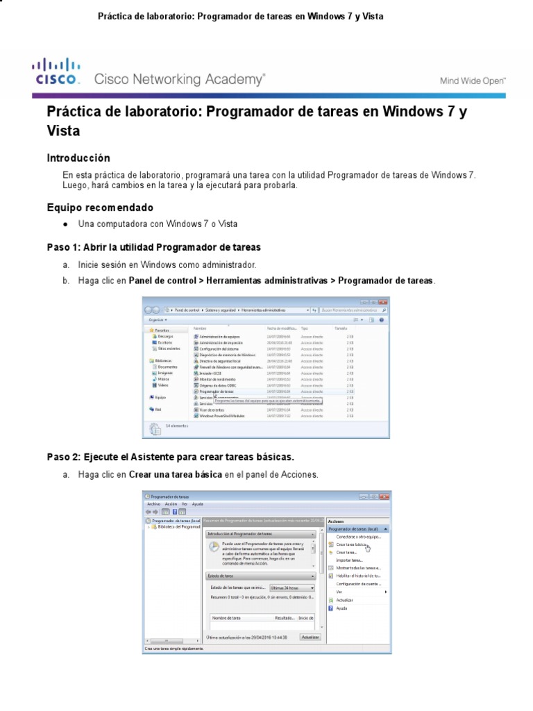 6.3.1.5 Lab - Task Scheduler in Windows 7 and Vista | PDF | Ventana (informática) | Plataformas ...