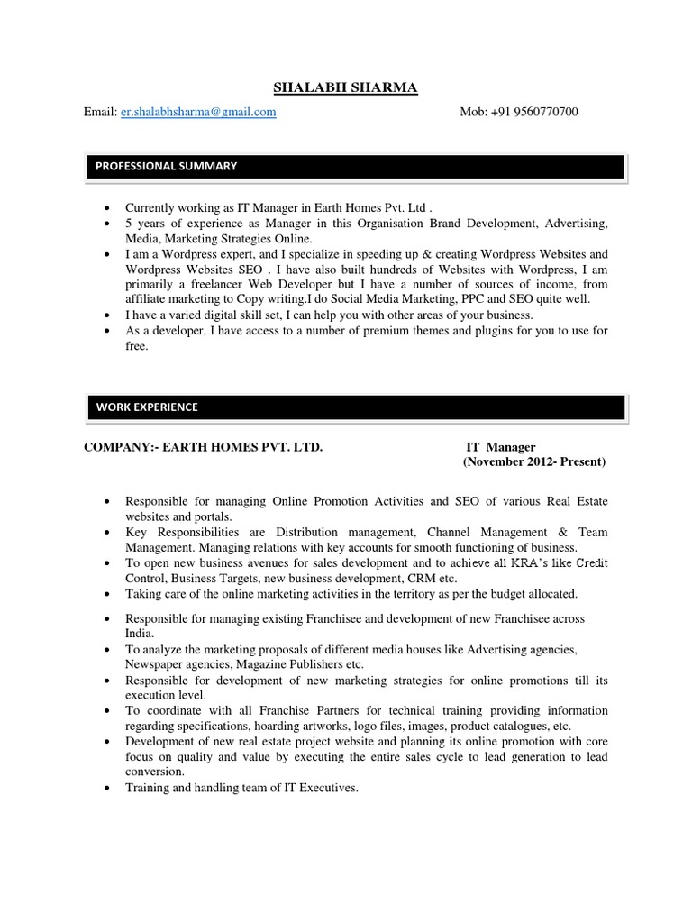 Resume - Shalabh Sharma | PDF | Word Press | Mass Media