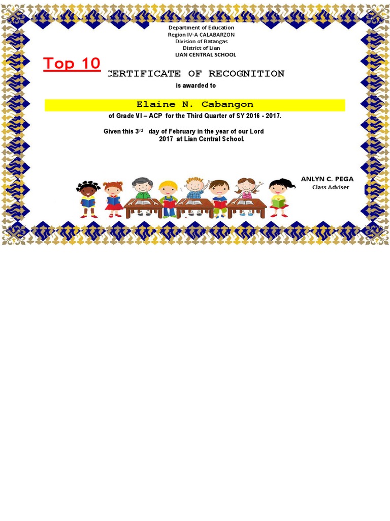 Certificate of Recognition - 2nd Grading | PDF