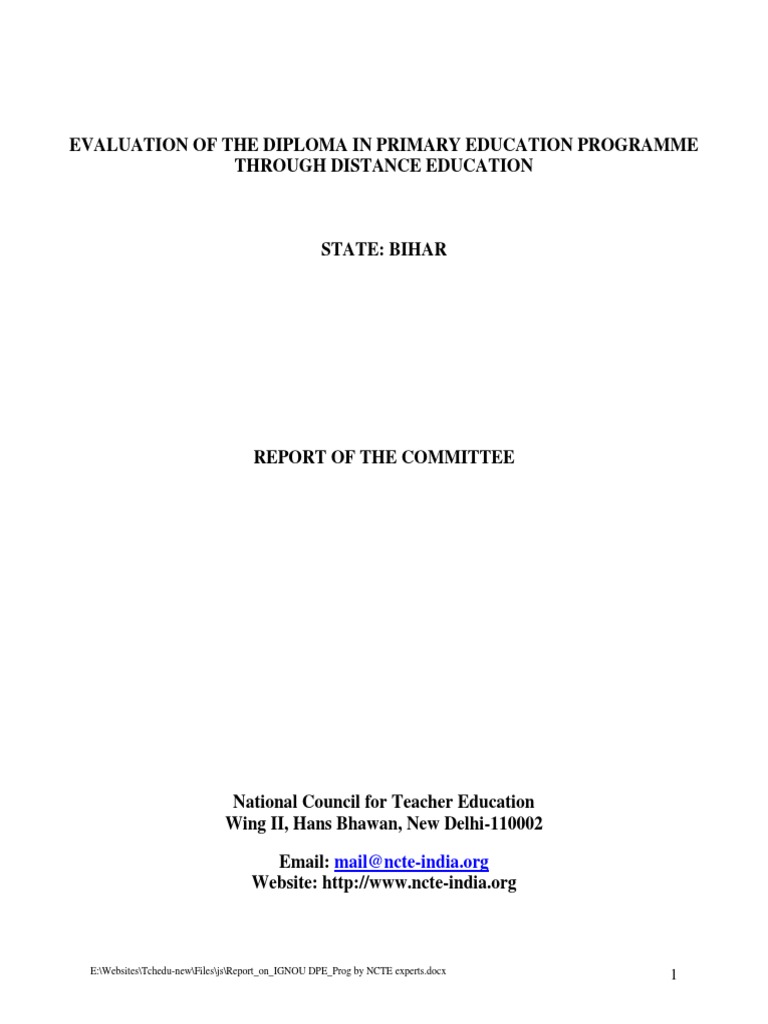 Report On IGNOU DPE Prog by NCTE Experts | PDF | School Counselor ...