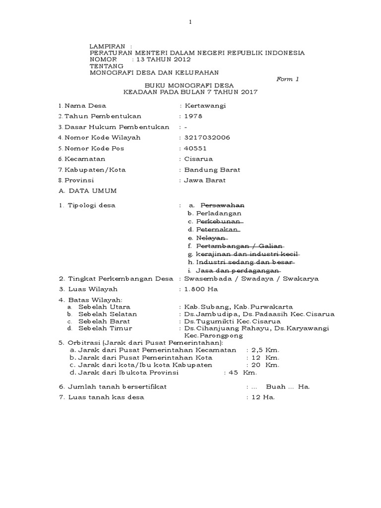 Monografi Desa Kertawangi | PDF