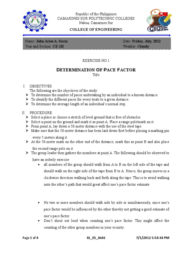 Activity 1-Determining Pace Factor | PDF | Accuracy And Precision ...