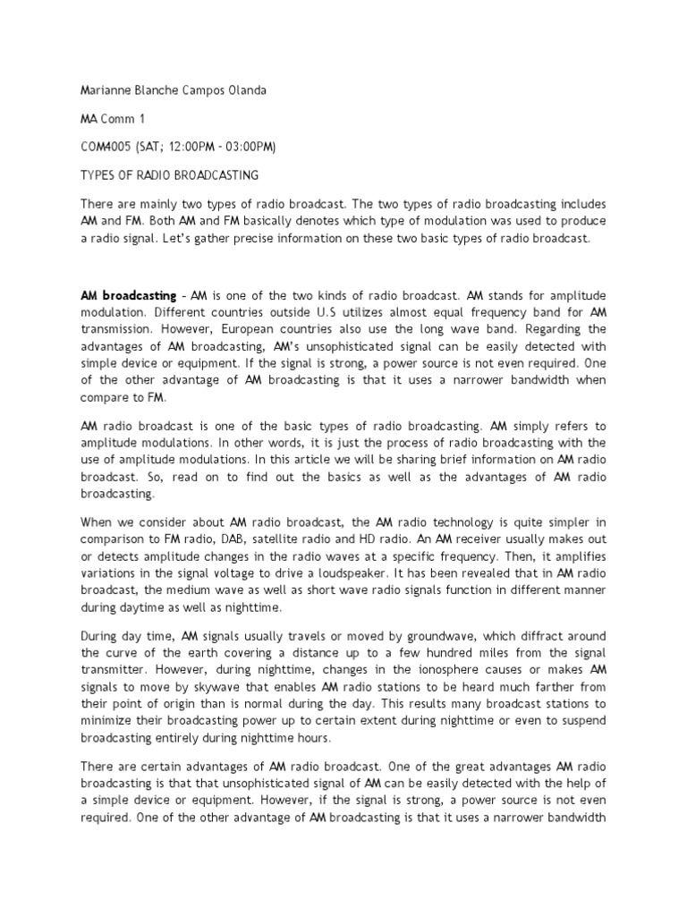 Radio Broadcast Pdf Am Broadcasting Frequency Modulation