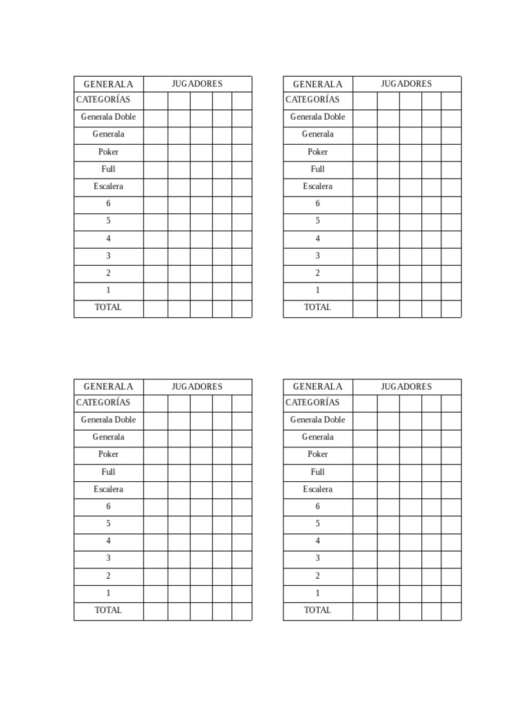 Juego La Generala Anotador de Puntos