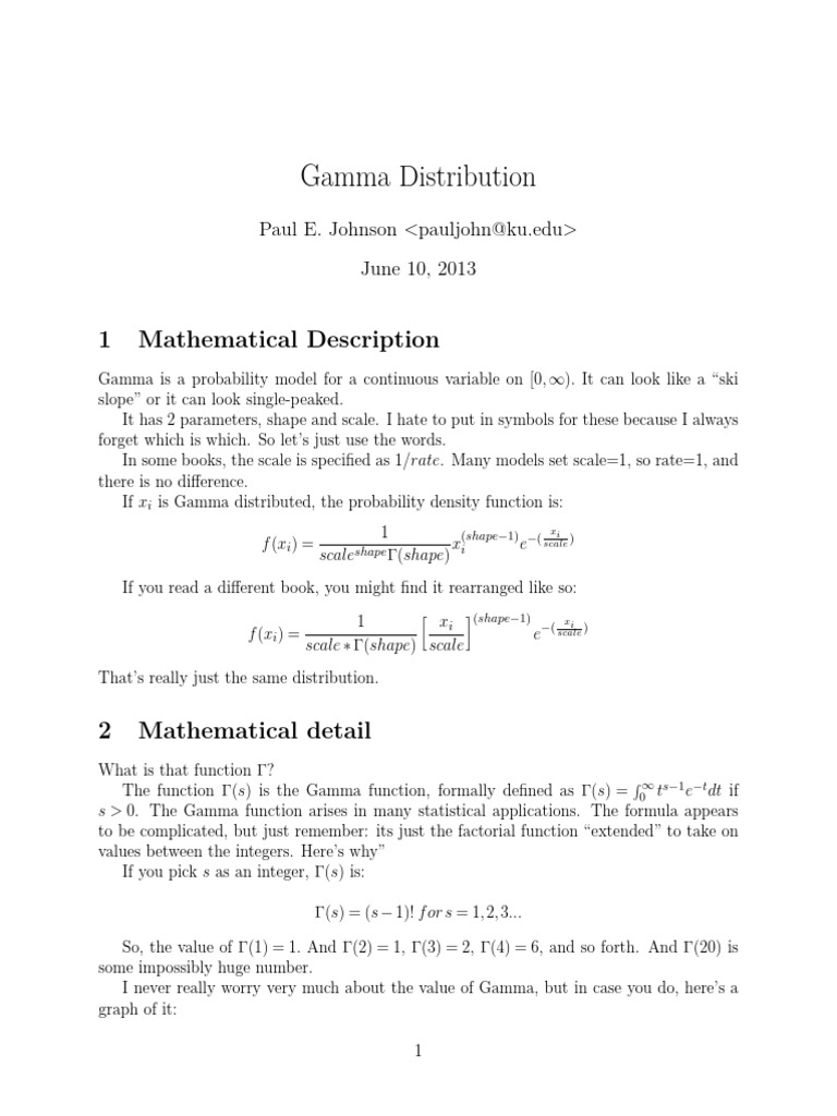 Gamma Distribution: 1 Mathematical Description | PDF | Function ...