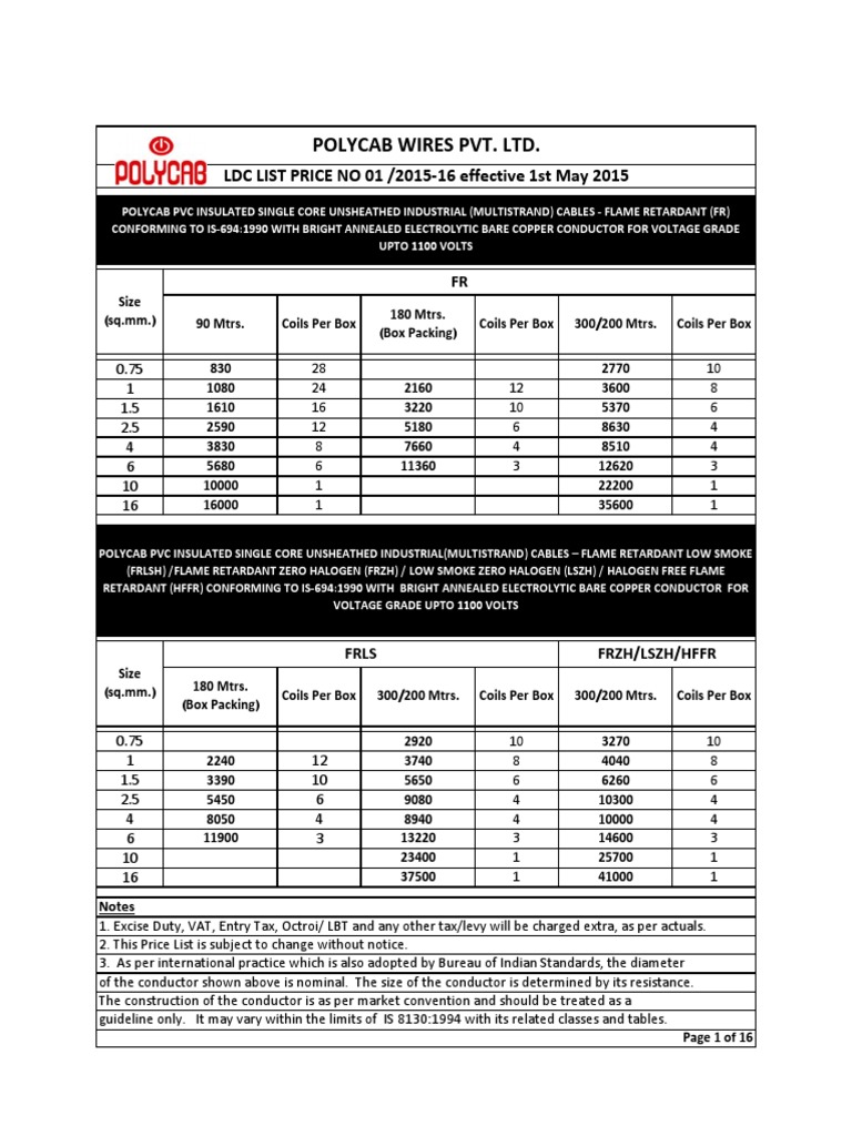 (Polycab Price List) Wires & Cables | PDF | Electrical Conductor | Wire