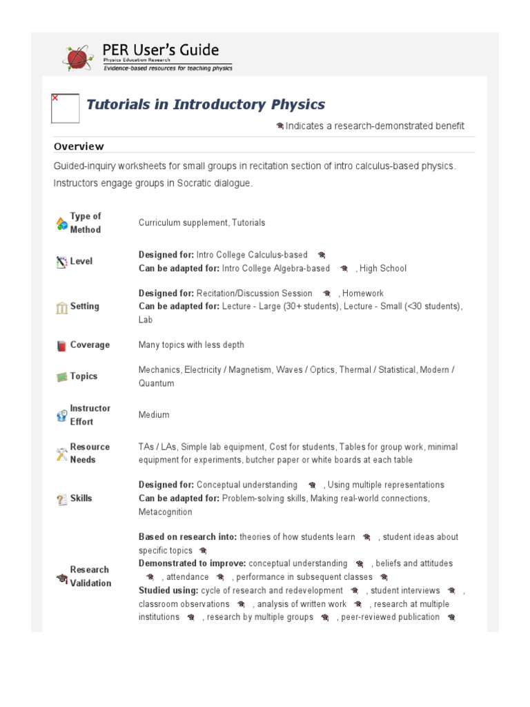 Tutorials in Introductory Physics (Physics Education Research User S ...