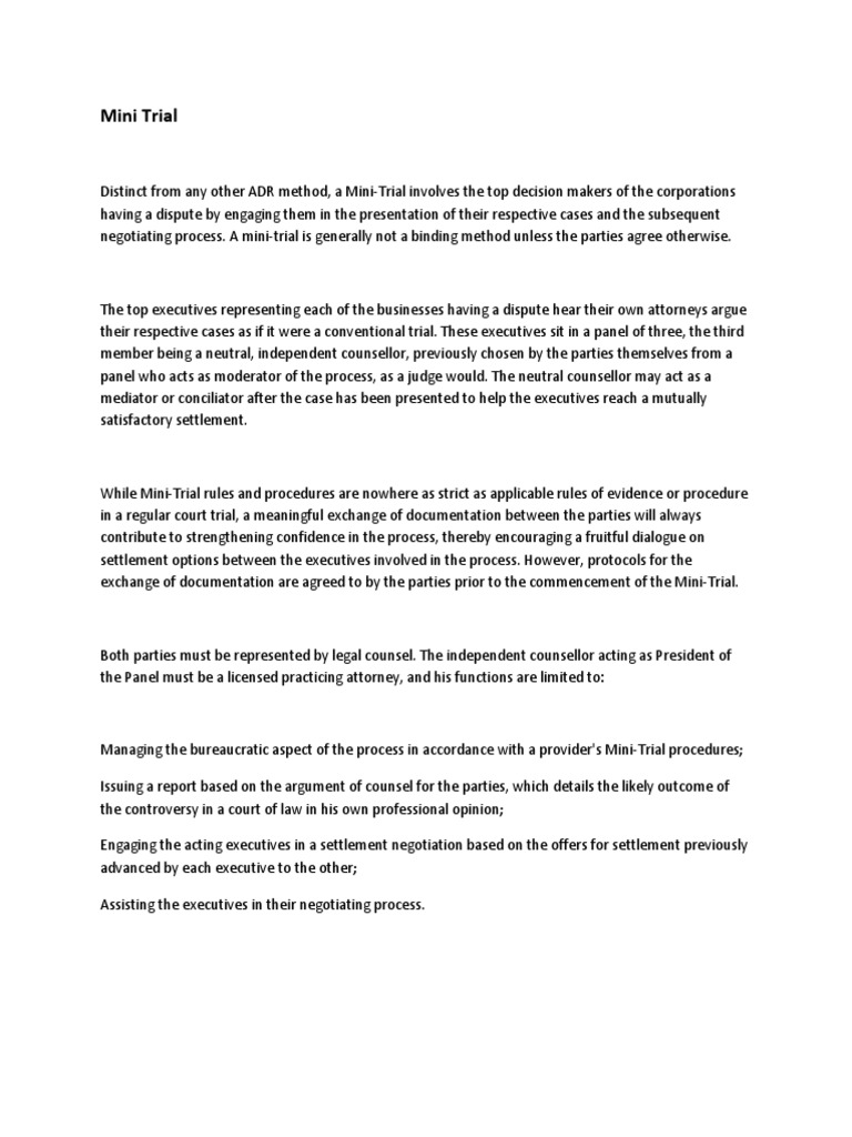 Mini Trial | PDF | Mediation | Alternative Dispute Resolution