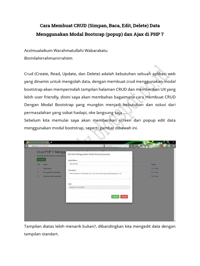 Tutorial 10 Cara Membuat CRUD (Simpan, Baca, Edit, Delete) Data Menggunakan Modal Bootsrap ...
