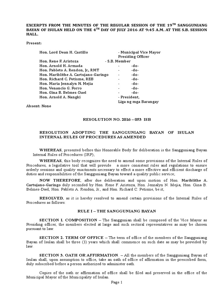 2016 Internal Rules of Procedure | PDF | Quorum | Veto