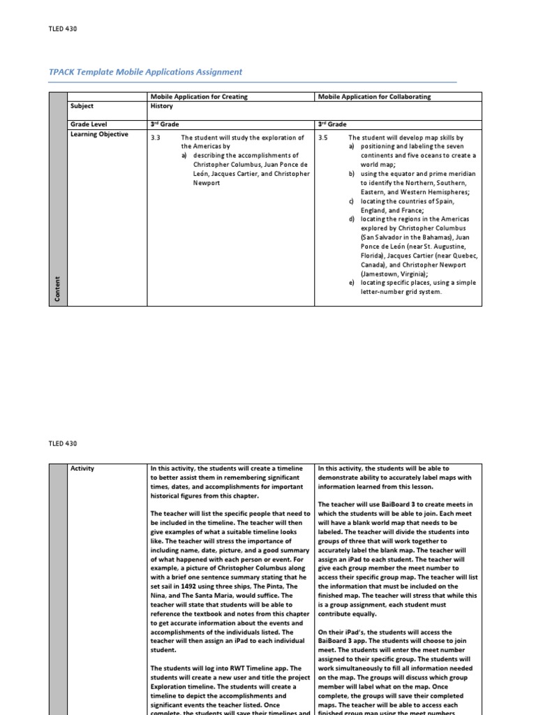 3rd Grade Exploration Timeline Activity | PDF | I Tunes | Computing