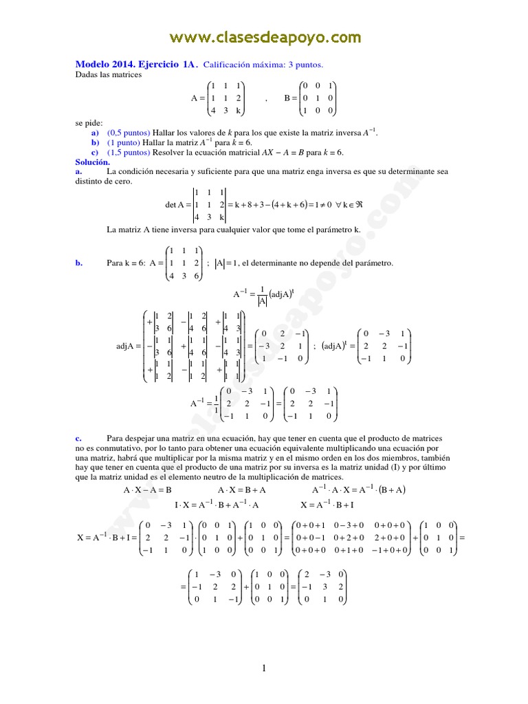 Matrices Soluciones Selectividad - pdf1665206613 PDF | PDF | Determinante | Matriz (Matemáticas)