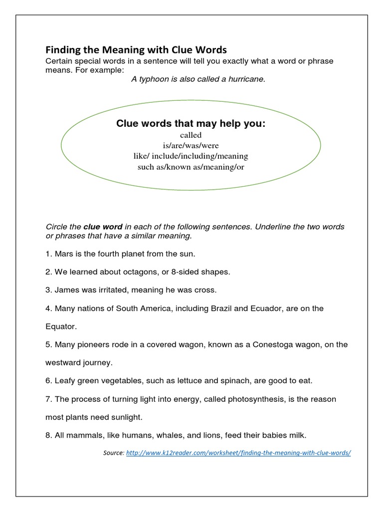 Finding The Meaning With Clue Words | PDF