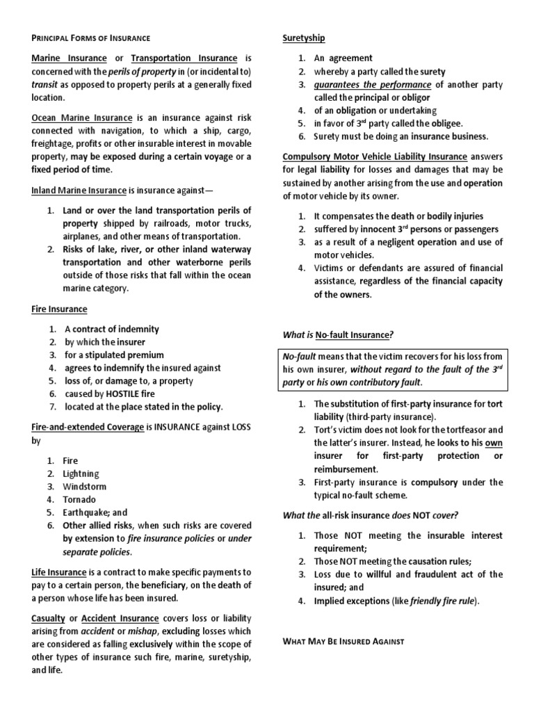 Principal Forms of Insurance | PDF | Insurance | Indemnity