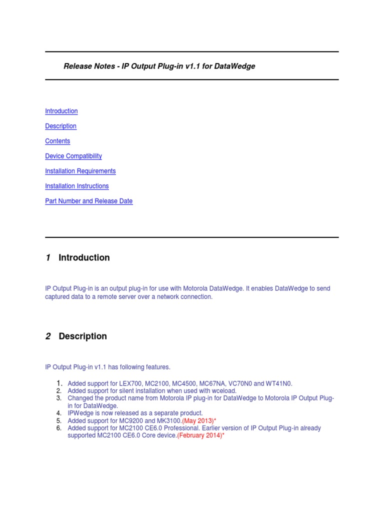 IP Output Plug-In For DataWedge Version 1.1 Release Notes PDF | PDF ...
