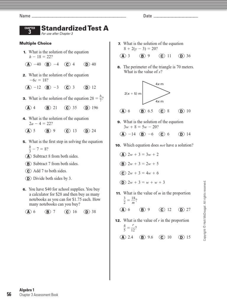 Holt Algebra 1 - Chapter 03 - Standardized Test | PDF | Interest ... Holt Algebra 1 - Chapter 03 - Standardized Test | PDF | Interest ...