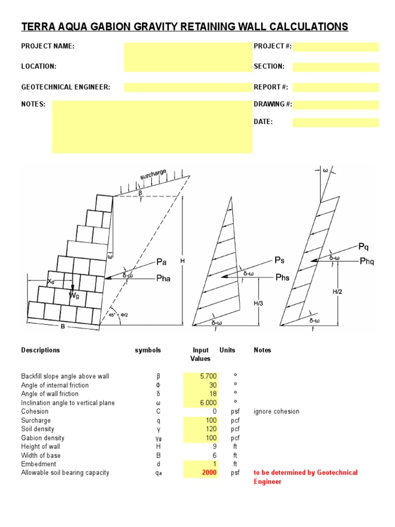 Gabion Wall Design Calculations | PDF | Geotechnical Engineering ...