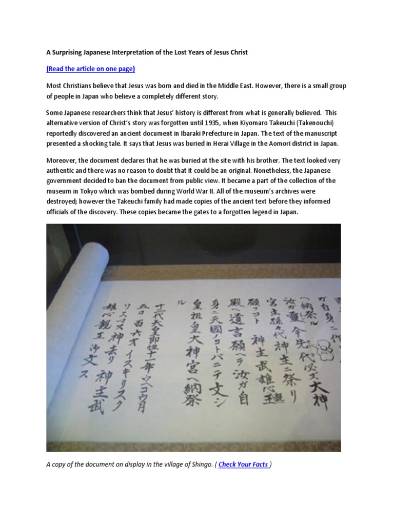 Japanese Legend of Jesus' Lost Years | PDF | Jesus | Bible