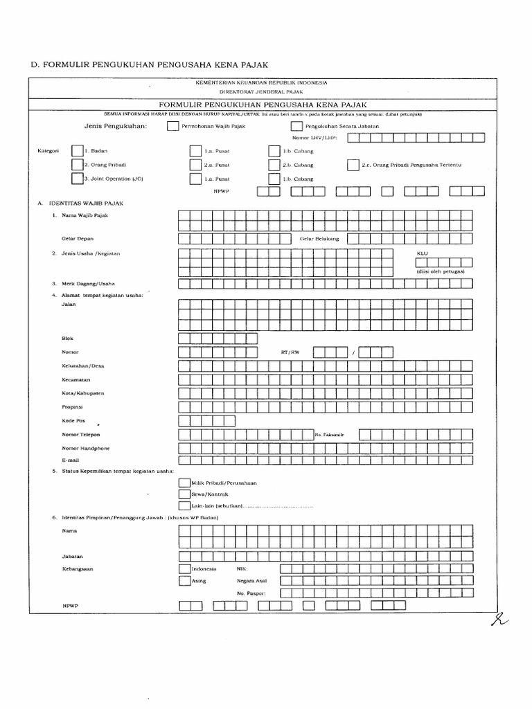 Formulir Pengukuhan PKP Terbaru 2013 PDF | PDF