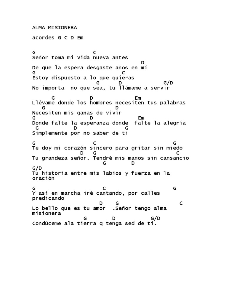 ALMA MISIONERA ACORDES.docx | Religión y creencia | Entretenimiento ...