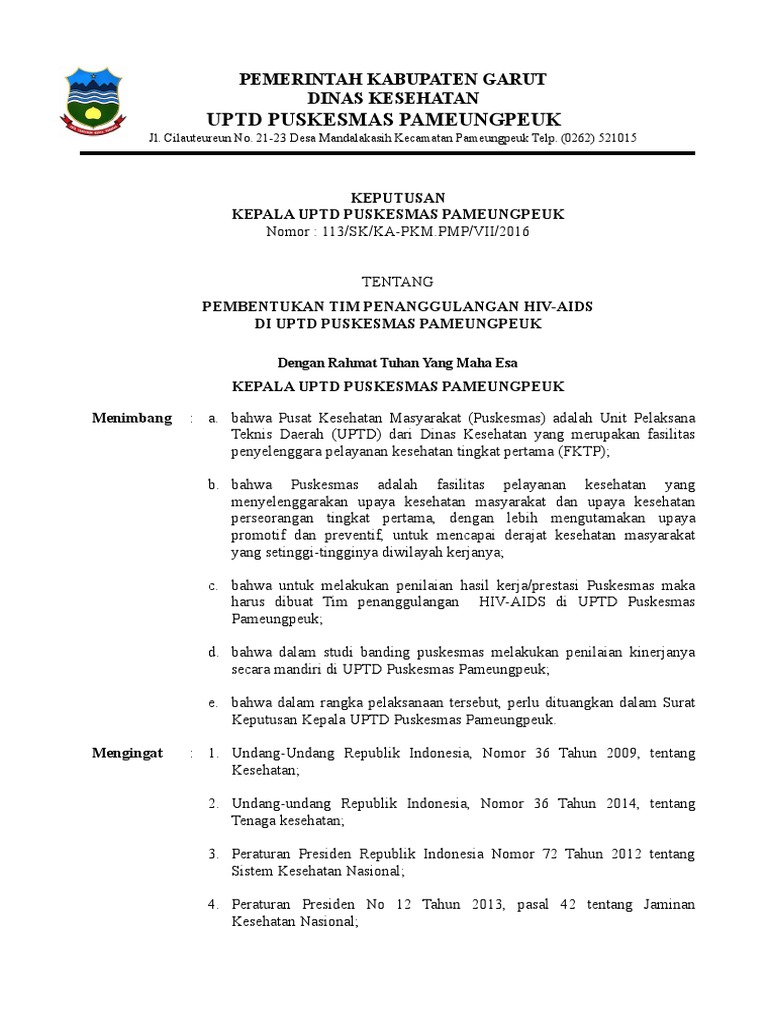 SK Pembentukan Tim Penanggulangan Hiv Aids | PDF