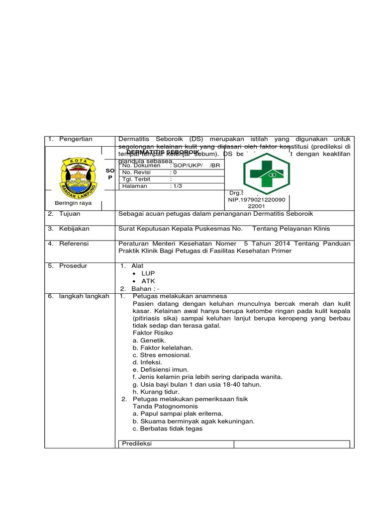 Sop Dermatitis Seboroik | PDF