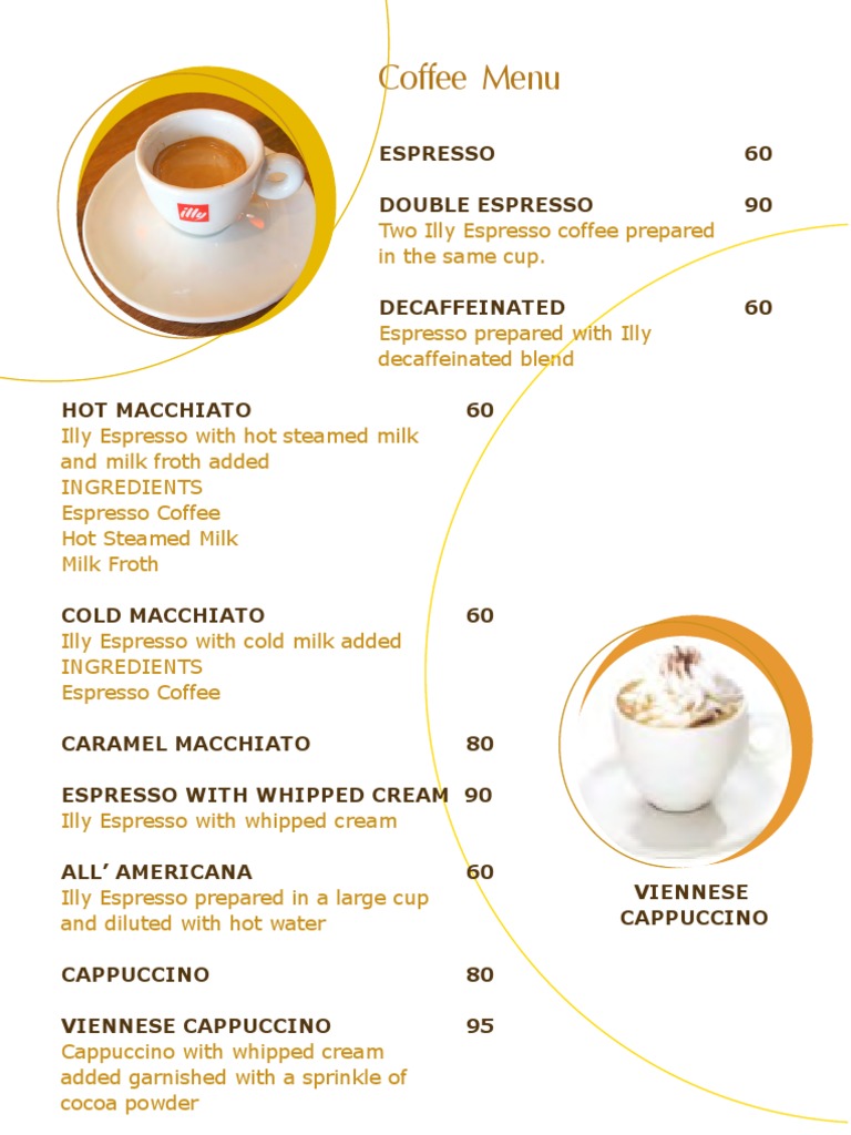 Coffee Menu | PDF | Hot Drinks | Food And Drink Preparation