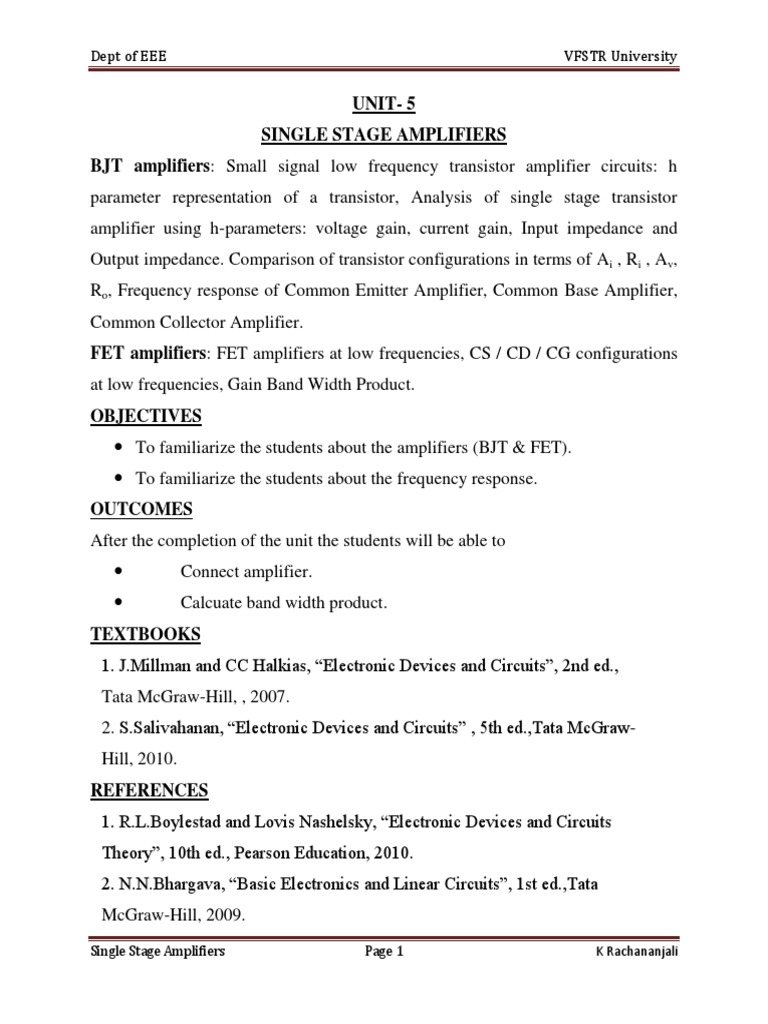 Unit-V BJT & FET AMPLIFIERS PDF | Download Free PDF | Amplifier | Capacitor