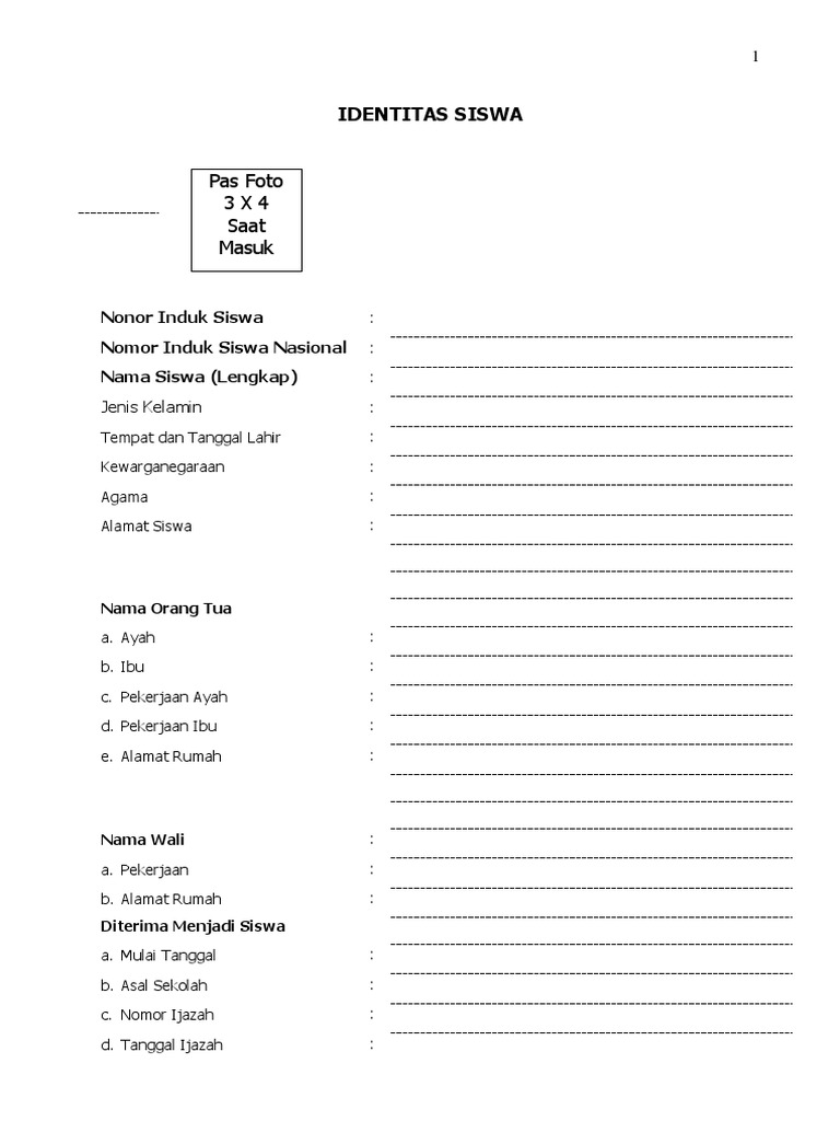 Identitas Buku Induk Siswa | PDF