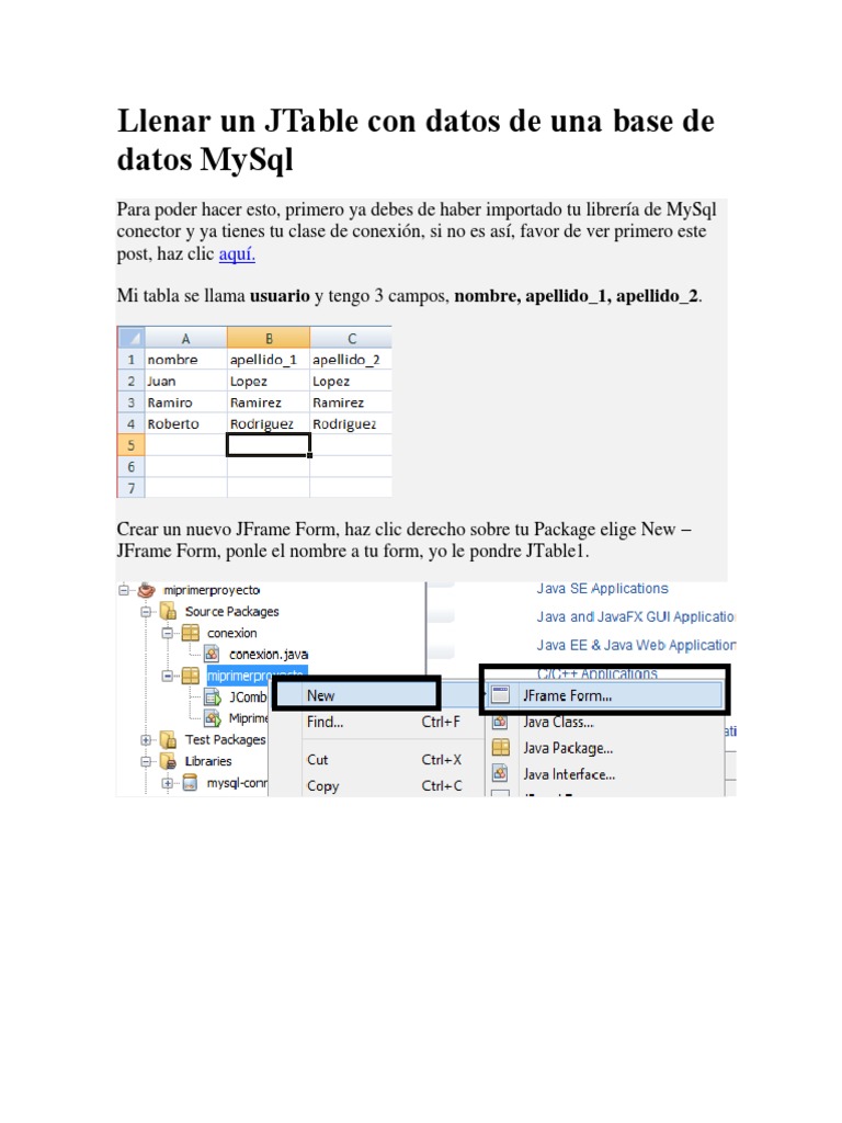 Llenar Un JTable Con Datos de Una Base de Datos MySql | PDF | Tabla (base de datos) | SQL