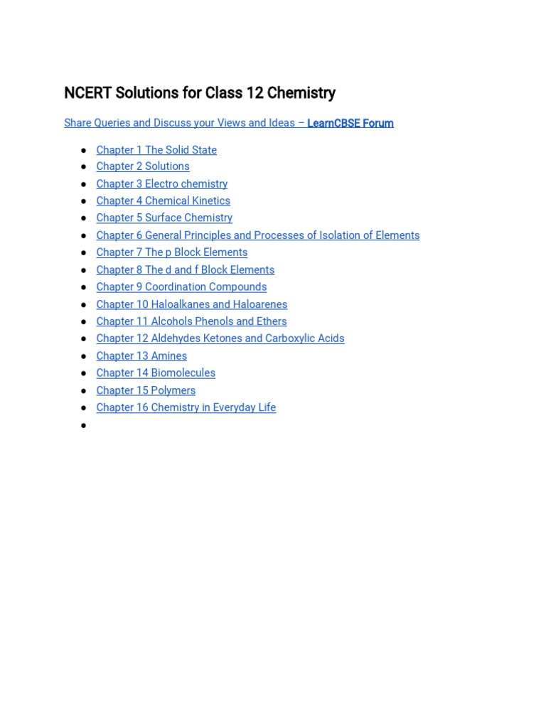 NCERT Class 12 Chemistry Solutions | PDF | Science & Mathematics