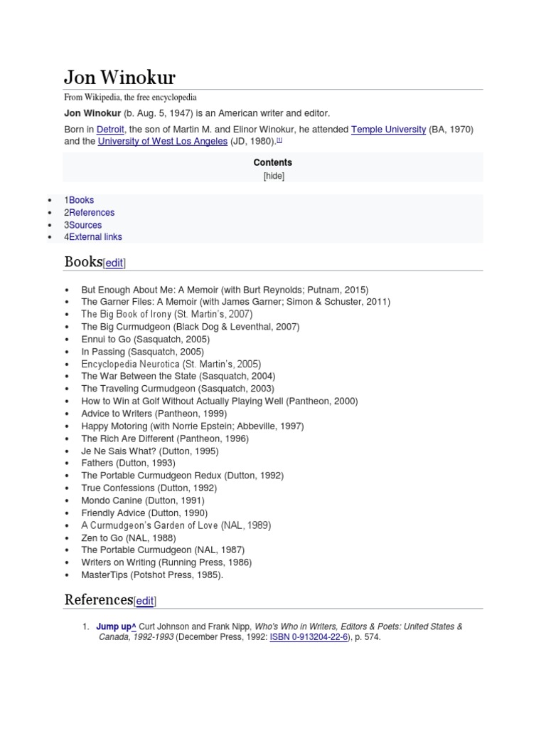 Jon Winokur: Books | PDF | Poetry | Newspaper And Magazine