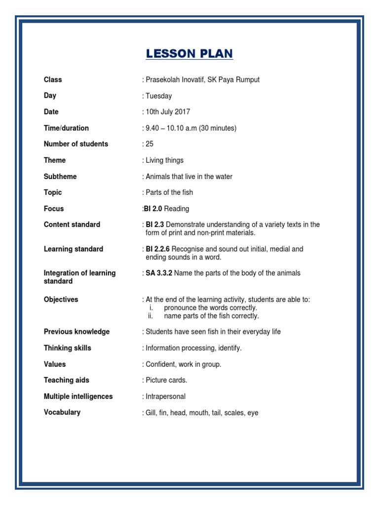Lesson Plan: Class Day Date Time/duration Number of Students Theme ...