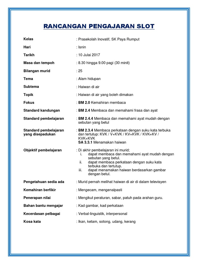 Rancangan Pengajaran Slot | PDF