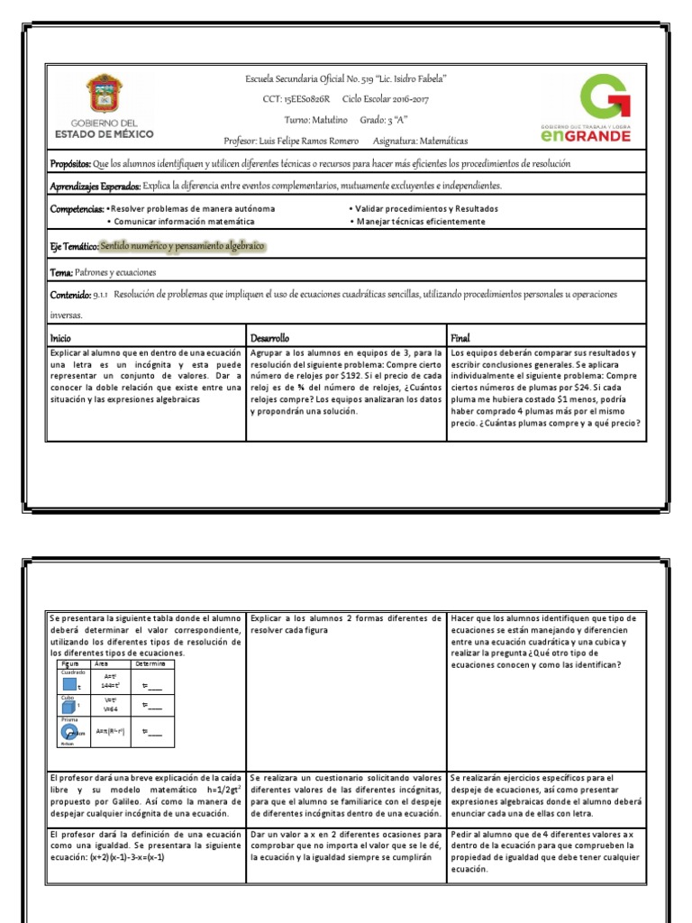 Plan de Matemáticas 3er Grado 2011 | PDF | Triángulo | Ecuaciones