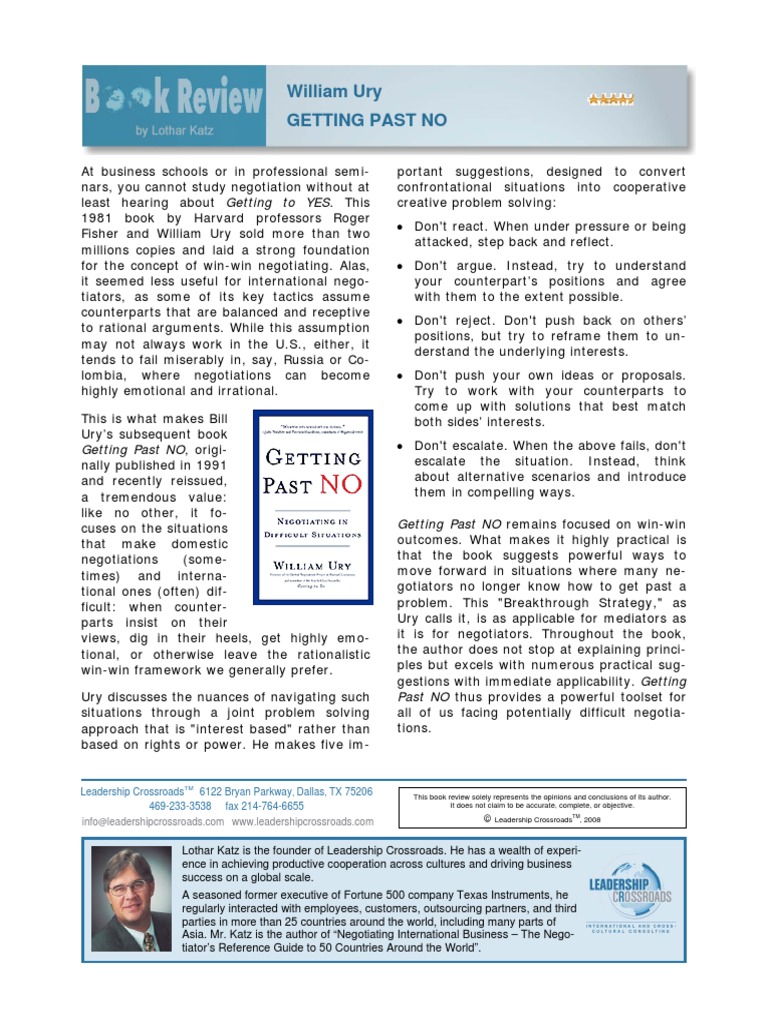 Getting Past NO | PDF | Negotiation | Cognition