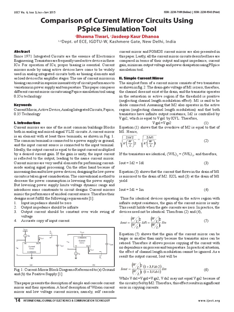 Comparison of Current Mirror Circuits Using Pspice Simulation Tool ...