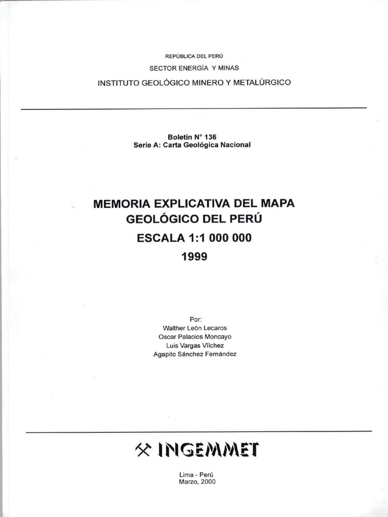 Memoria Explicativa Del Mapa Geológico Del Perú, Esc 1 1000000, 2000 | PDF